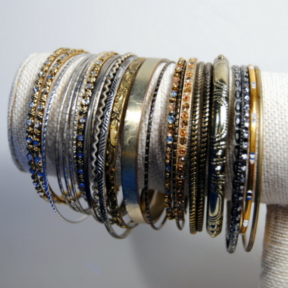Jewelry | Bangles 25 Set Gold Silver W Texture Accents | Poshmark